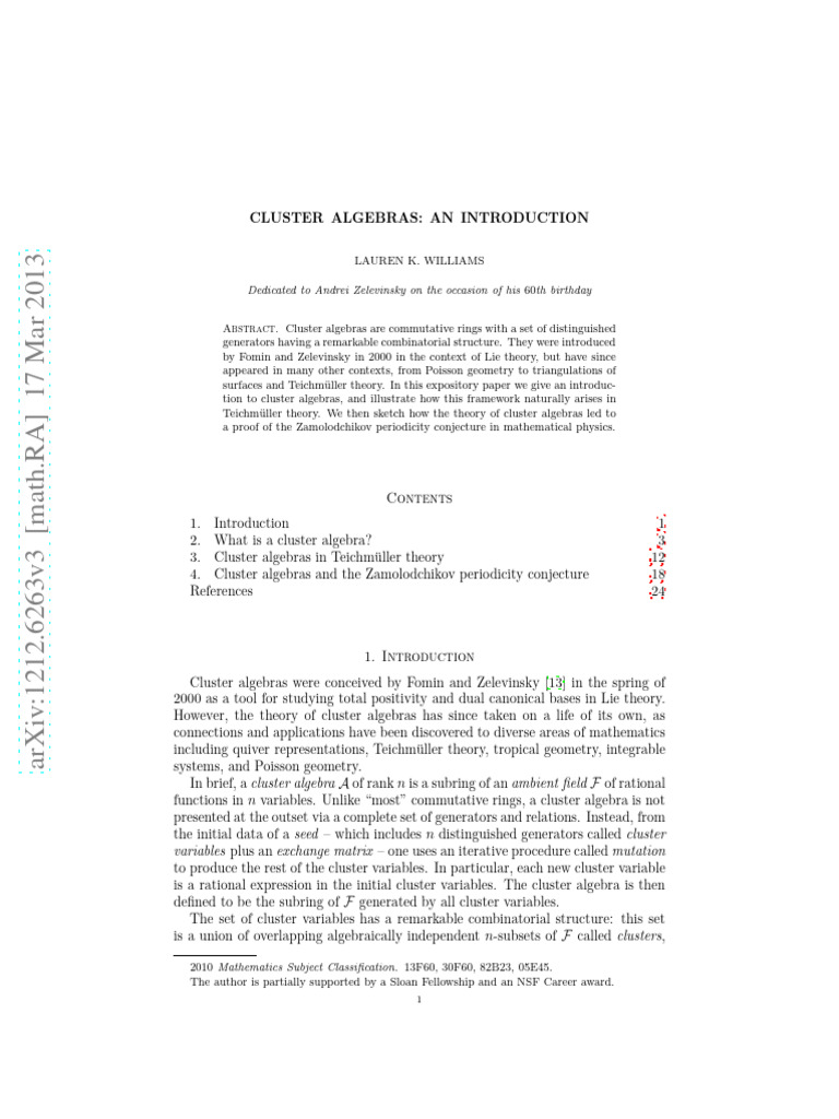 Cluster Algebra | PDF | Basis (Linear Algebra) | Polynomial