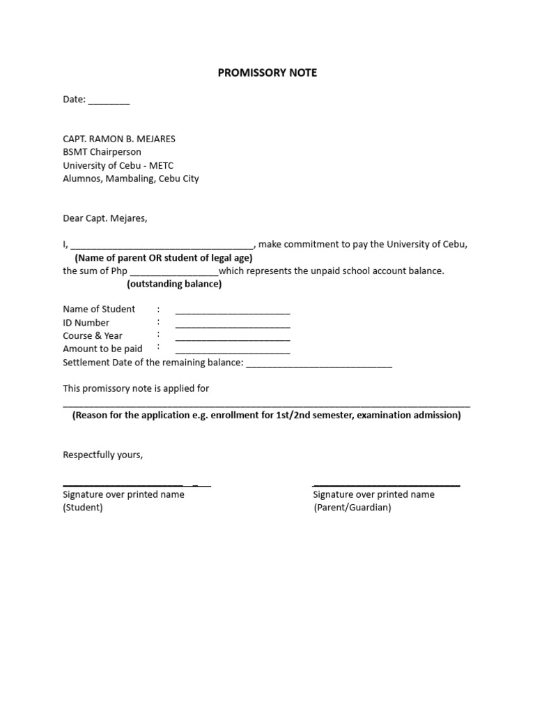 Promissory Note for Tuition Balance | PDF