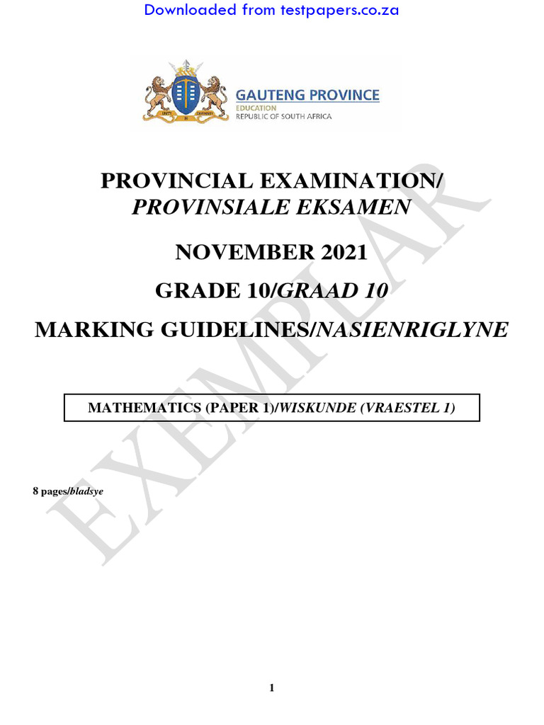 Gr10 Mathematics P1 (ENG & AFR) NOV Possible Answers | PDF