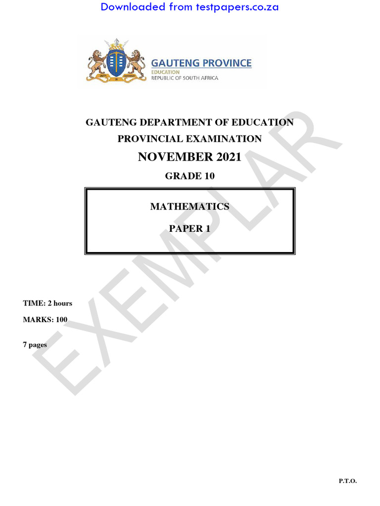 Gr10 Mathematics P1 (ENG) NOV Question Paper | PDF | Asymptote | Sequence