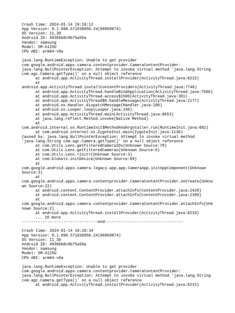 Crash 20240114 | PDF | Java (Programming Language) | Android (Operating System)