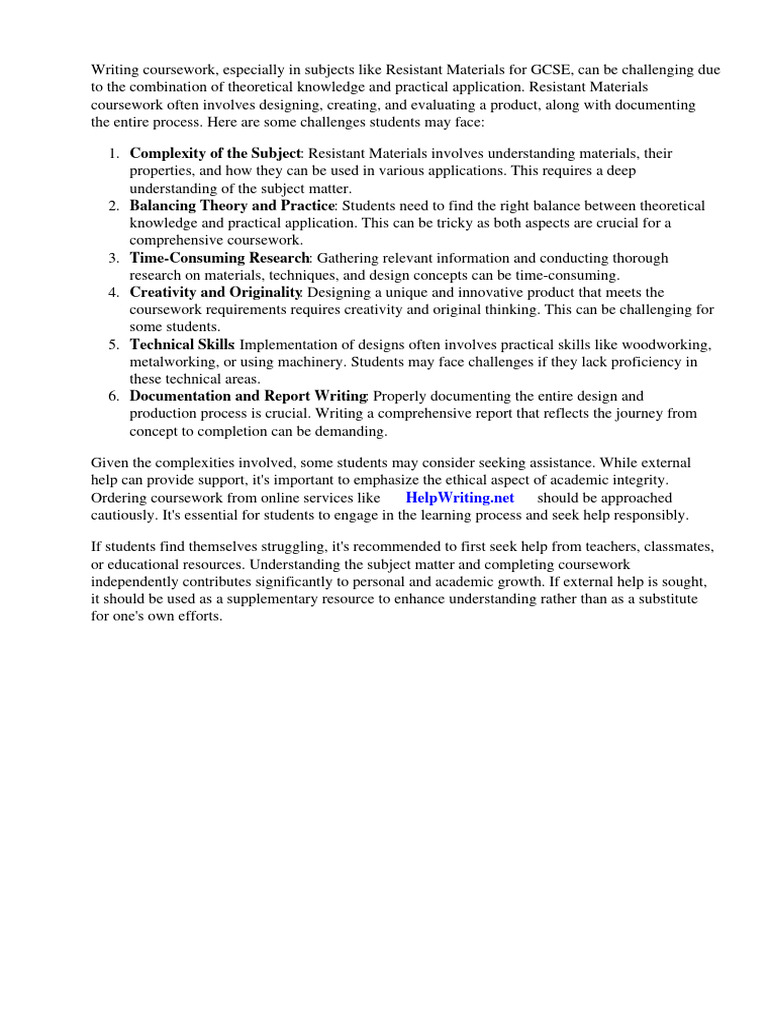 Resistant Materials Gcse Coursework Help | PDF | Theory | Creativity
