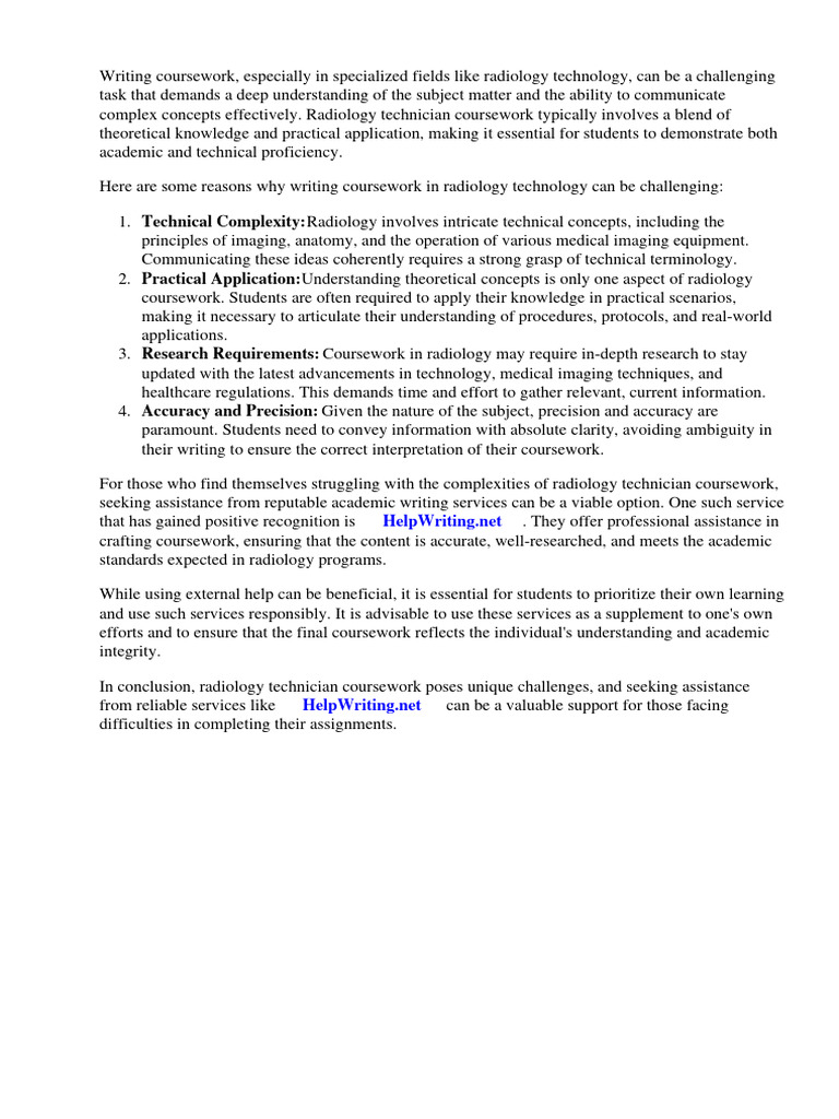 Radiology Technician Coursework | PDF | Radiology | Medical Imaging