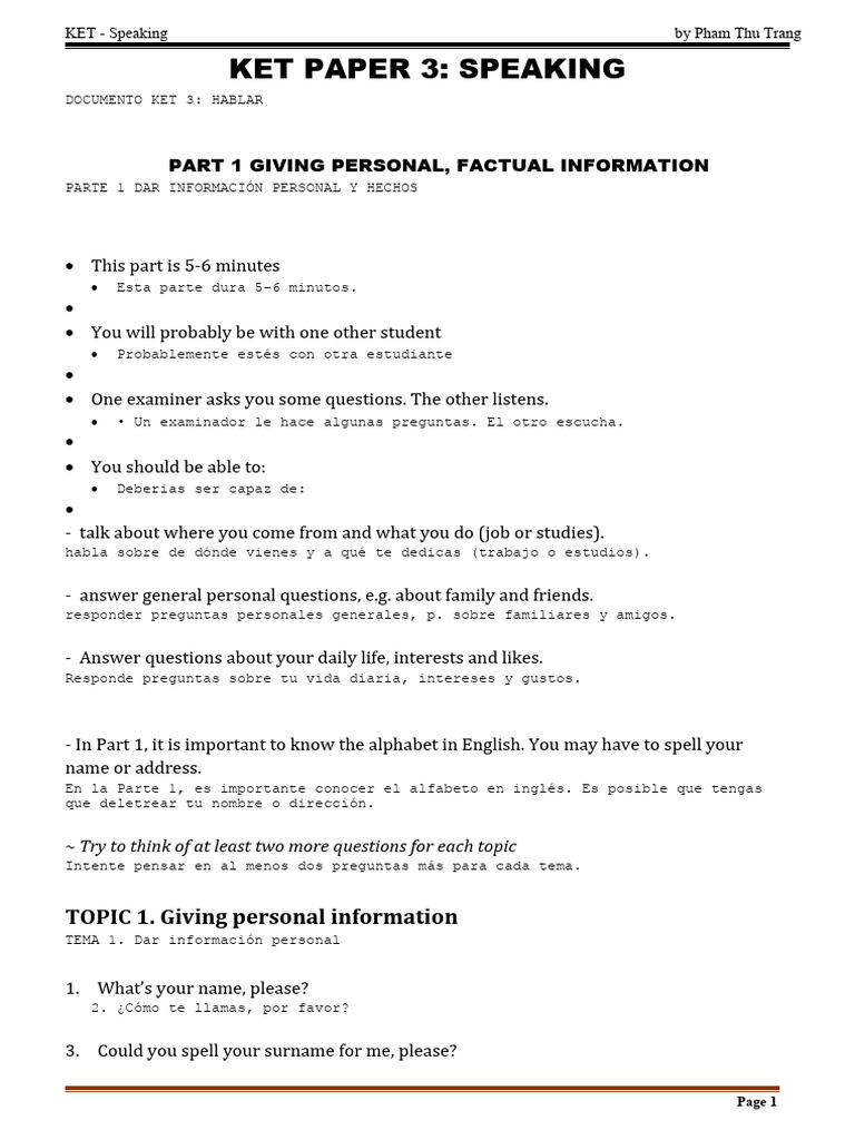 Dokumen - Tips - Ket-Speaking-Part-1-Questions - RESPUESTAS | PDF