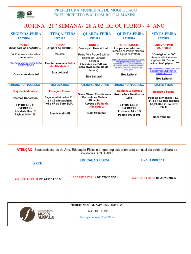 21 Semana Rotina 4 Ano Oficial | PDF | Plantas | Organismos