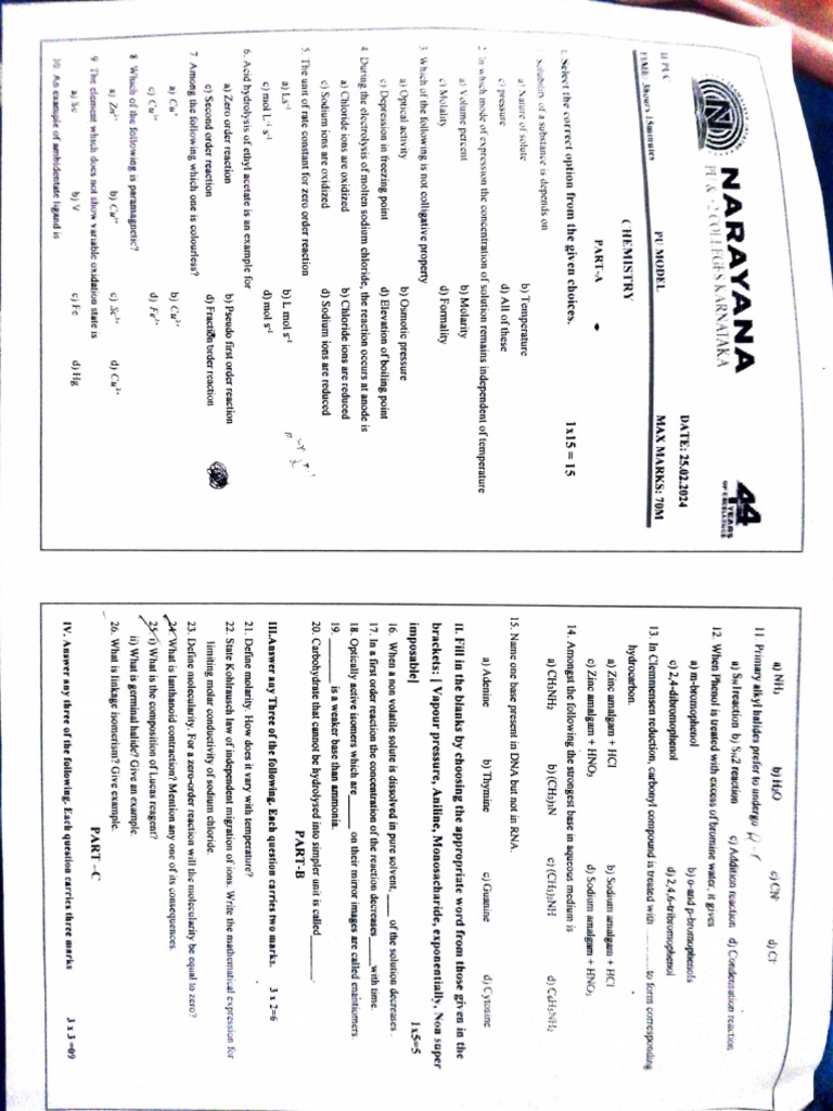 Chem Preparatory 2024 Class 12 | PDF | Physical Sciences | Chemical Substances