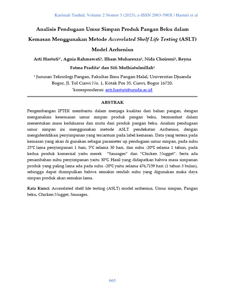 Analisis Pendugaan Umur Simpan Produk Pangan Beku Dalam Kemasan ...