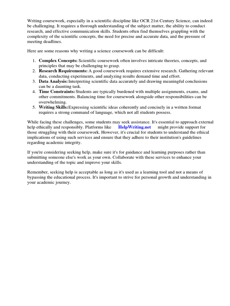 Science Coursework Ocr 21st Century | PDF