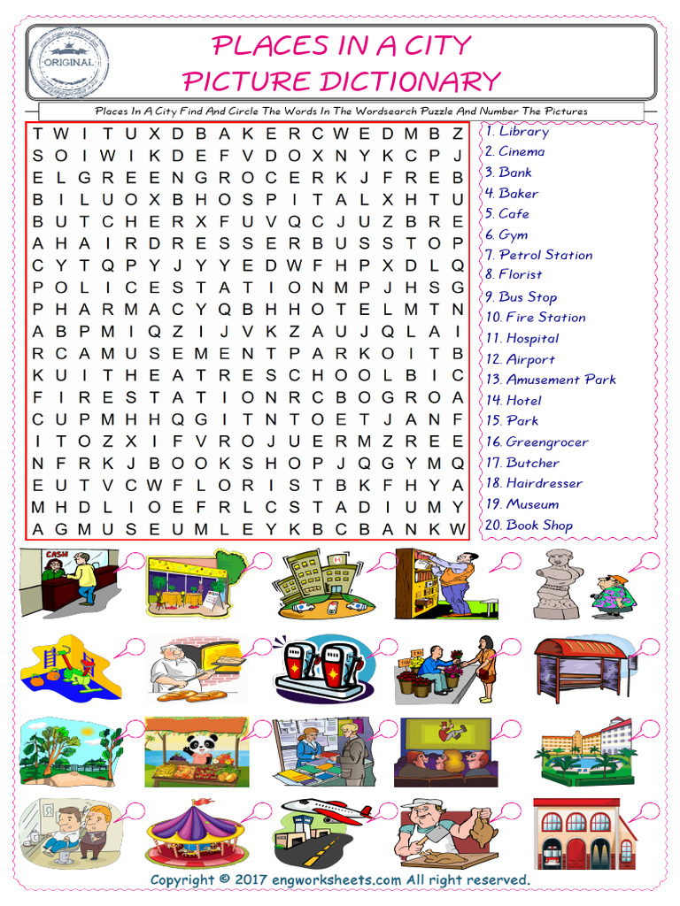 Places in A City Find and Circle The Words in The Wordsearch Puzzle and ...