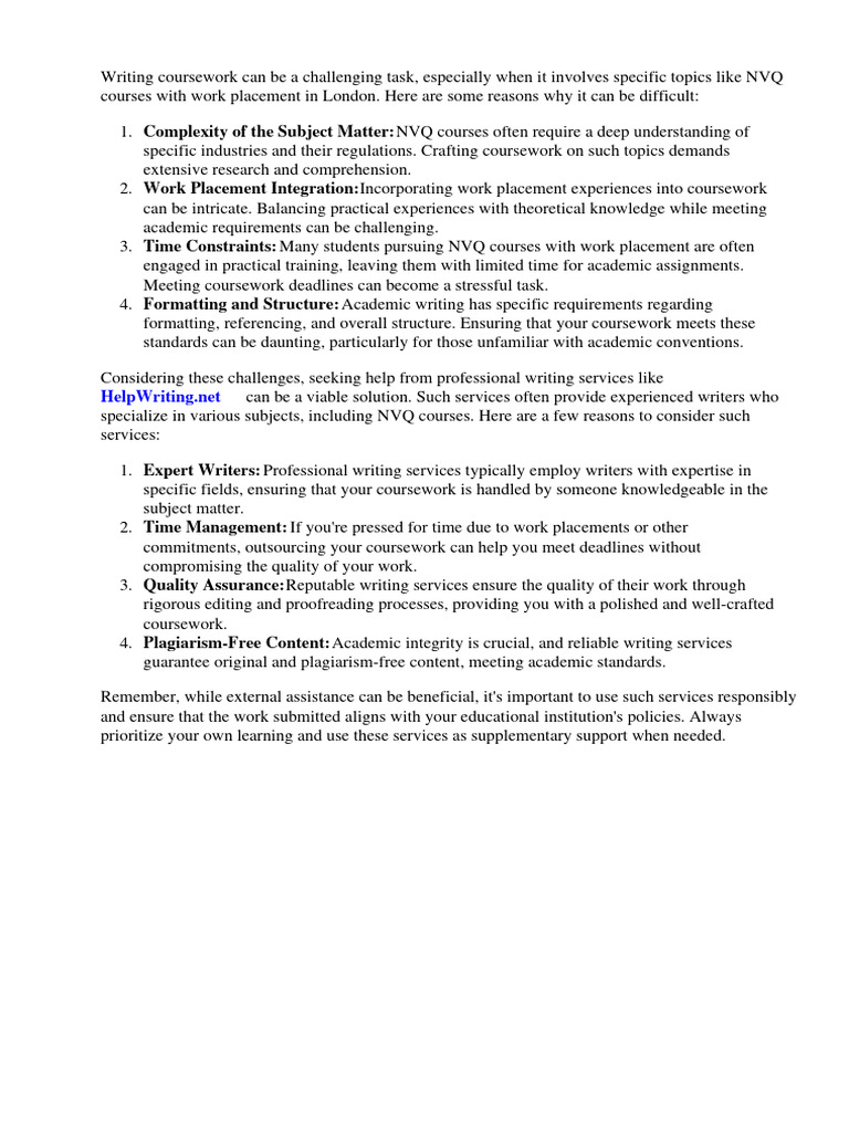 NVQ Courses With Work Placement London | PDF