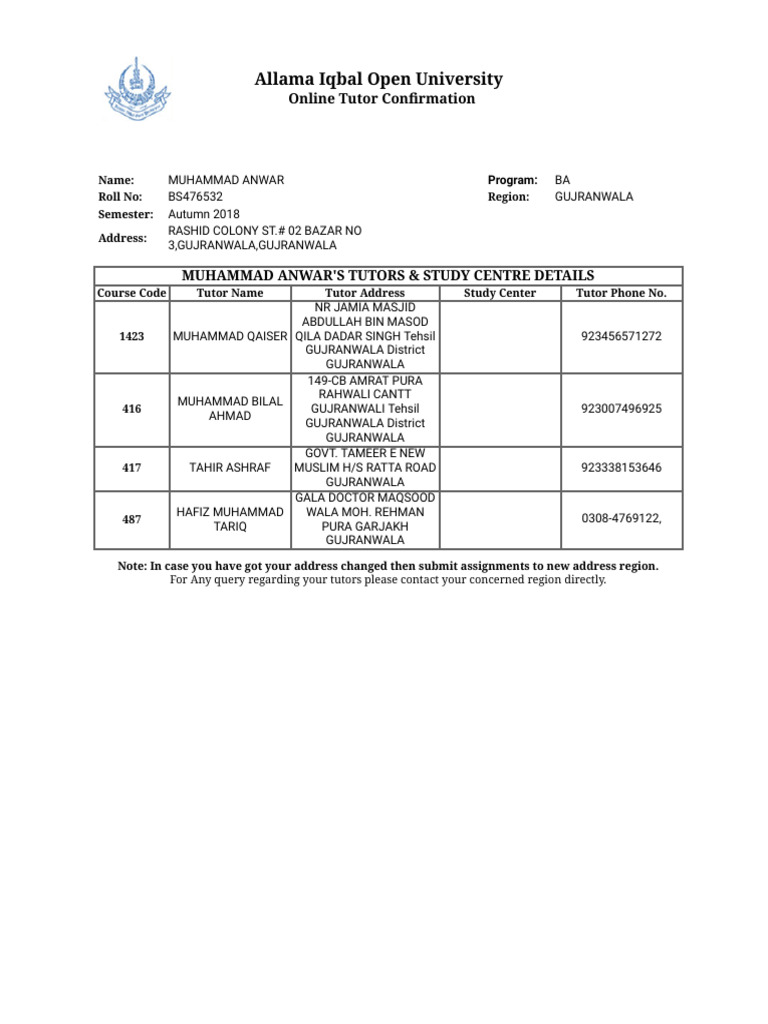 Print Tutor List | PDF