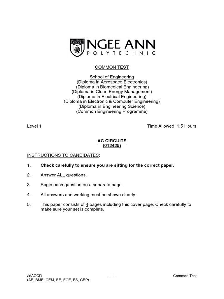Sample Common Test Paper | PDF | Electrical Impedance | Amplitude