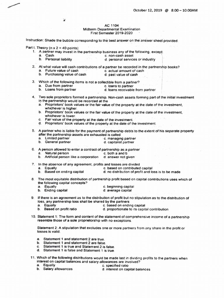 2019-2020-Departmental-Examination - Parcor | PDF