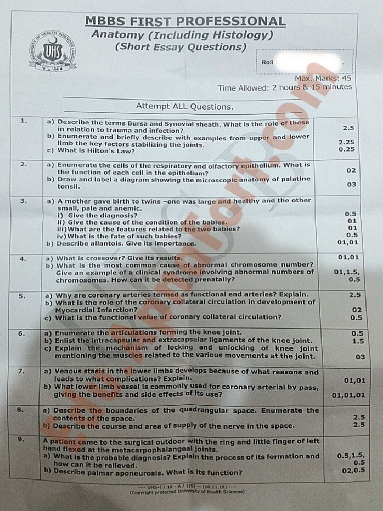 Anatomy Past Papers | PDF