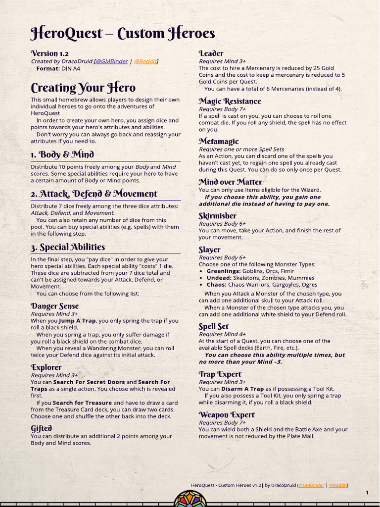 Custom Hero Creation Rules | PDF