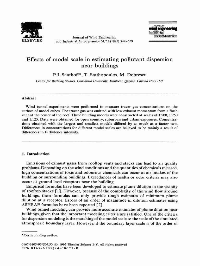 Effects of Model Scale in Estimating Pollutant Dispersion Near ...