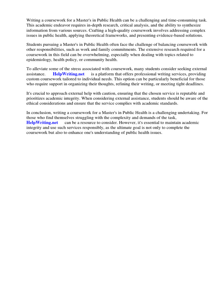 Coursework For Masters in Public Health | PDF
