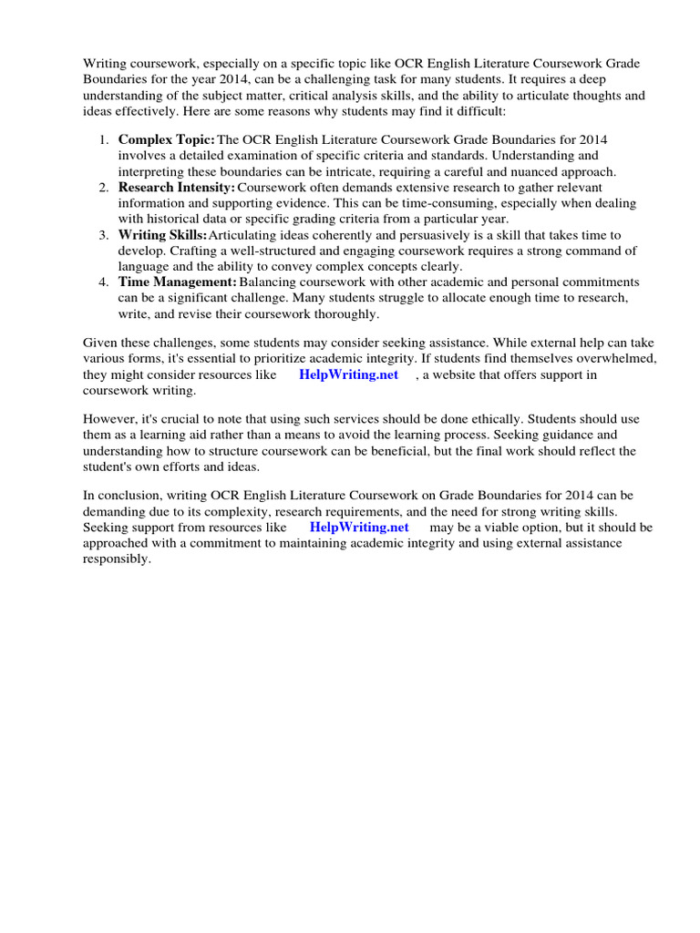 Ocr English Literature Coursework Grade Boundaries 2014 | PDF | Student ...