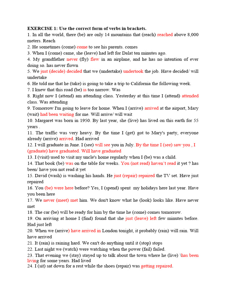 12 Tenses Exercises and Tests | PDF