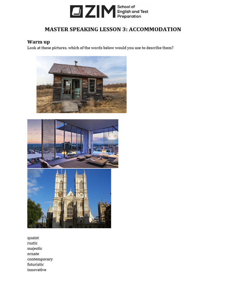 Master Speaking Lesson 3 - Accommodation | PDF | Home & Garden