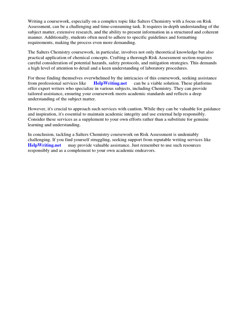 Salters Chemistry Coursework Risk Assessment | Download Free PDF ...