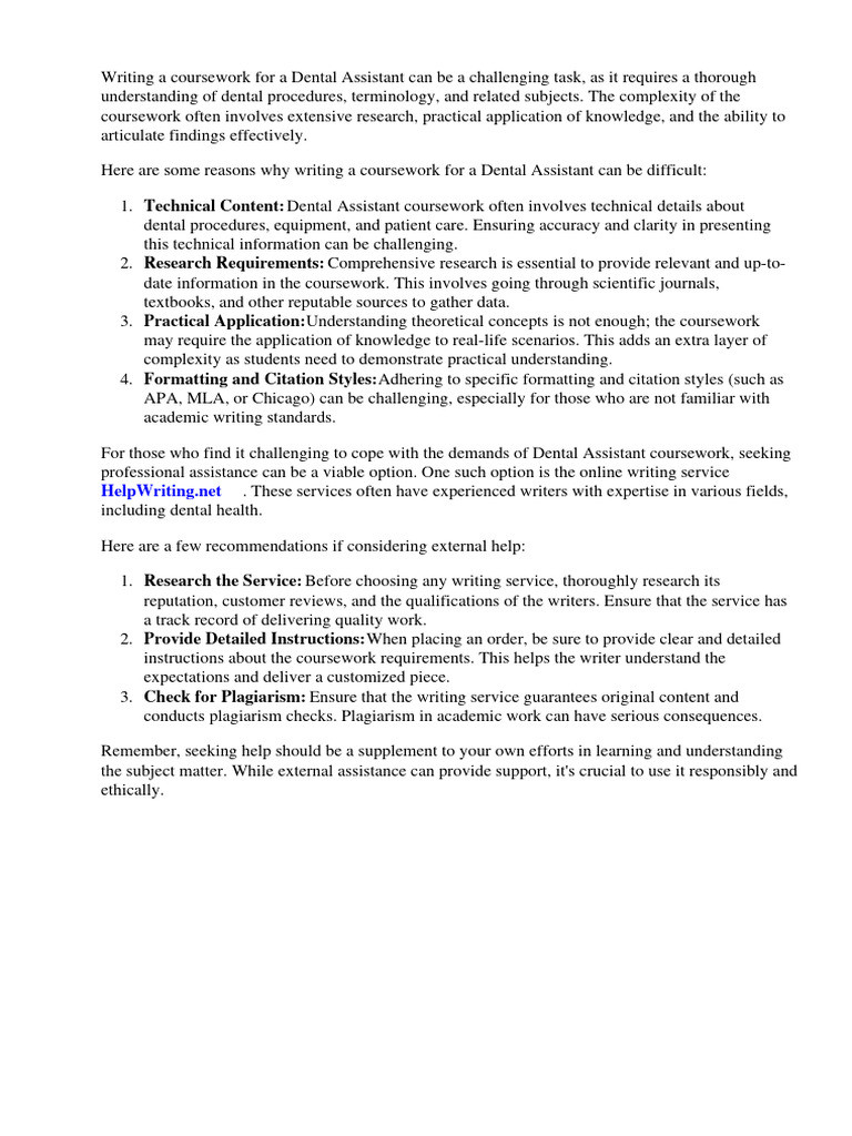 Dental Assistant Coursework Guide | PDF | Dentistry | Clinical Medicine