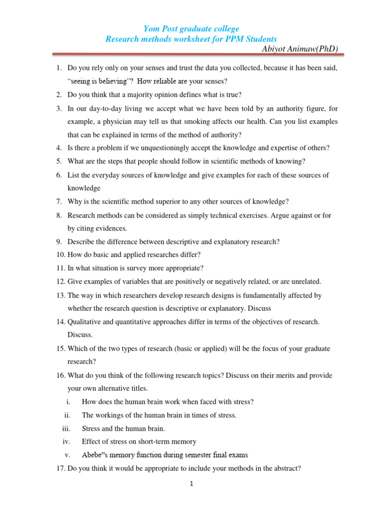 Abiyot Research Methods Worksheet Yom Revised | PDF | Statistics ...