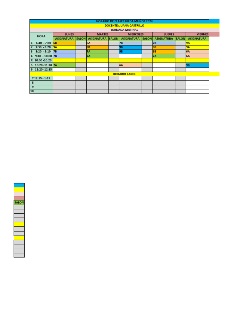 Horario Clases Hilda Muñoz 2024 | PDF