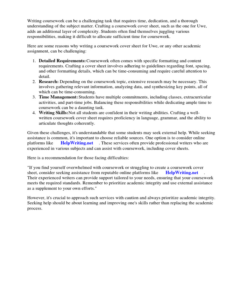 Uwe Coursework Cover Sheet | PDF | Breastfeeding | Employment