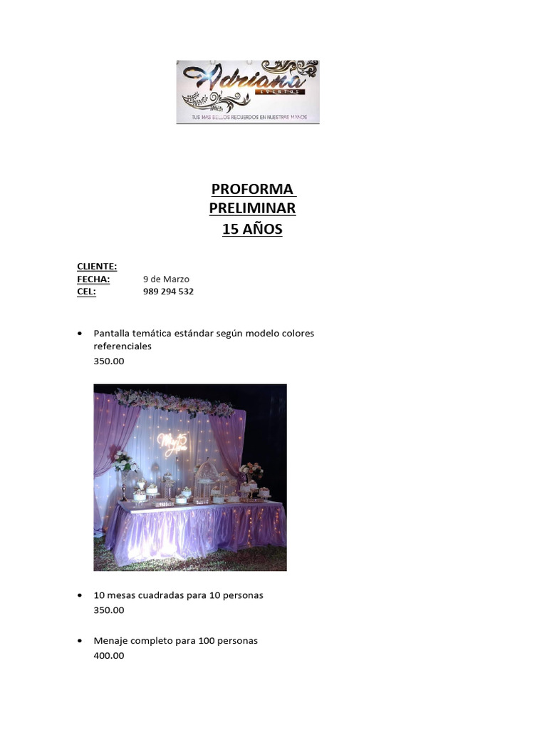 Proforma de Servicios para Eventos 15 Años | PDF | Tecnología