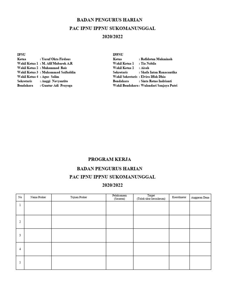 Form Program Kerja BPH FIX | PDF