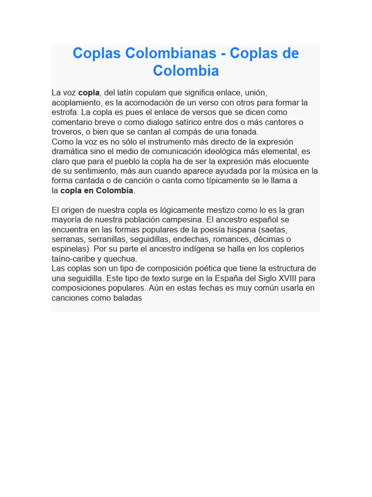 Coplas Colombianas | PDF | Metro (poesía)