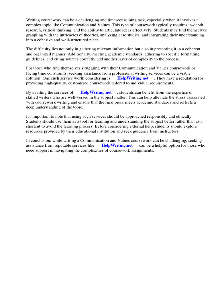 Communication and Values Coursework | PDF | Communication | Understanding
