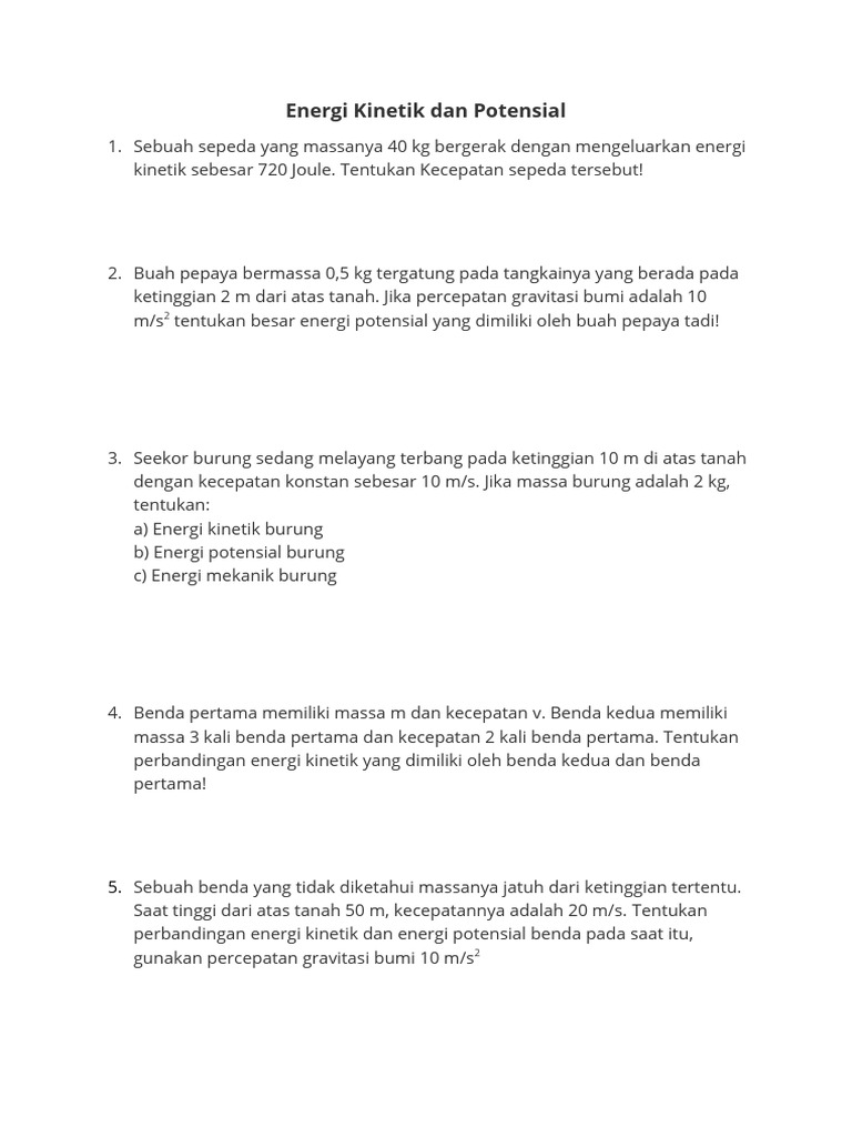 Energi Kinetik dan Potensial dalam Fisika | PDF | Sains & Matematika | Dewasa Muda