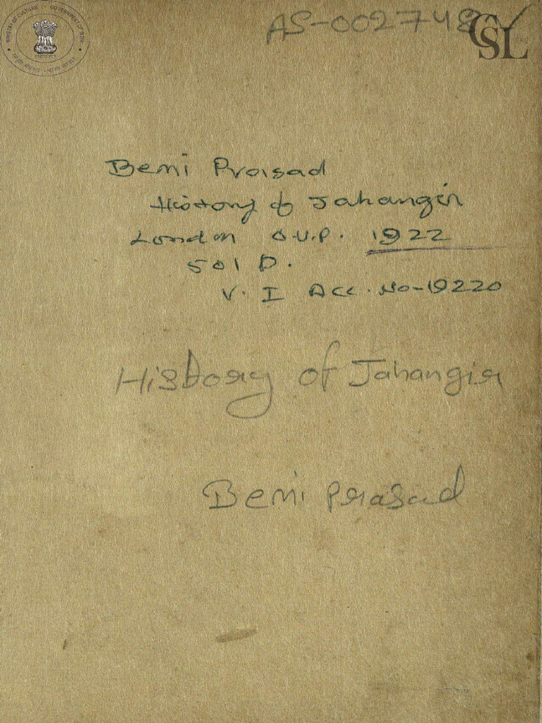 History of Jahangir, 1922 Edition (Beni Prasad) | PDF | Timurid Dynasty