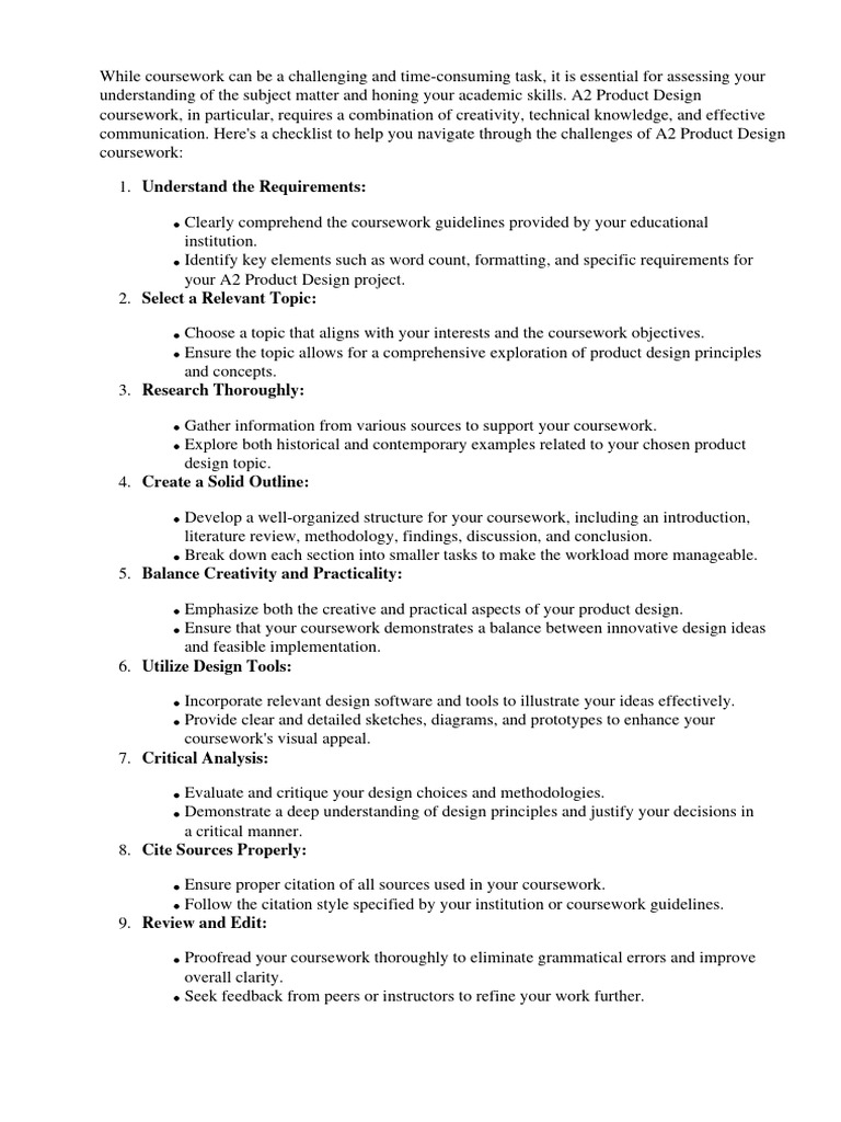 A2 Product Design Coursework Checklist | PDF | Methodology | Design