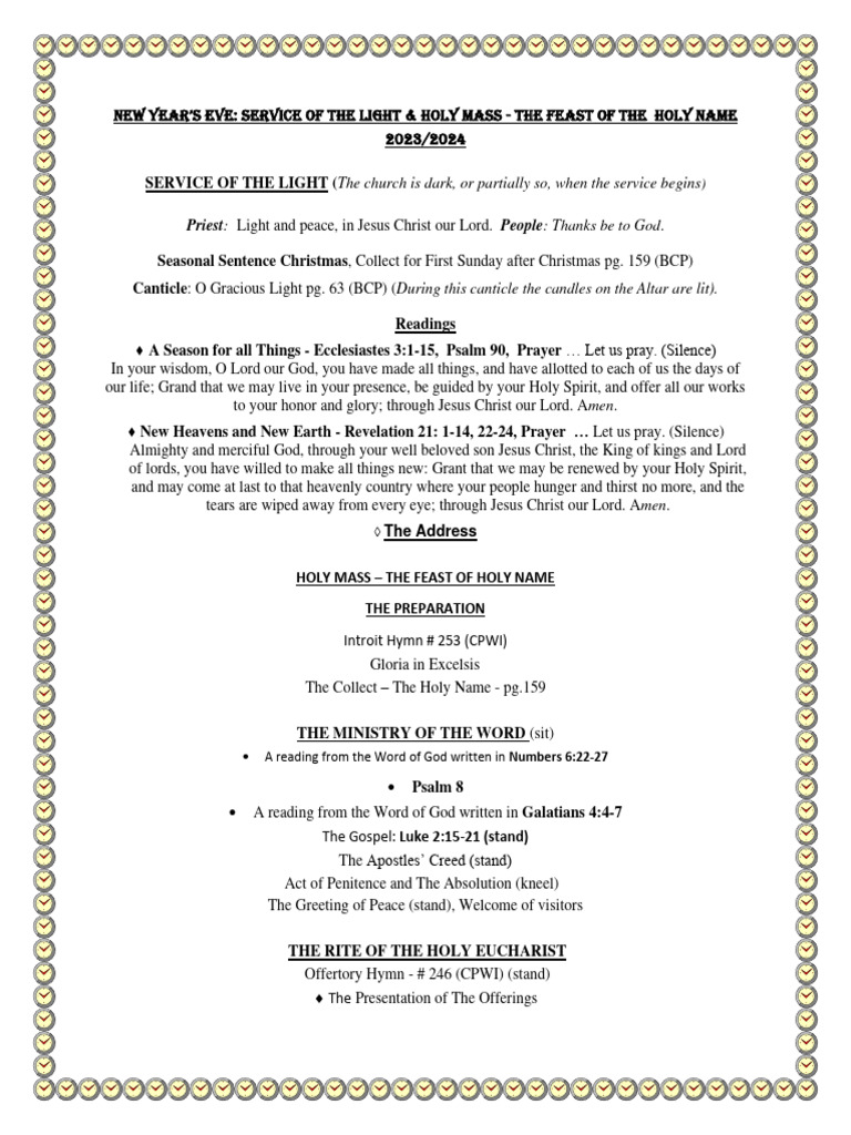 New Year's Eve Holy Mass Service | PDF | Eucharist | Mass (Liturgy)