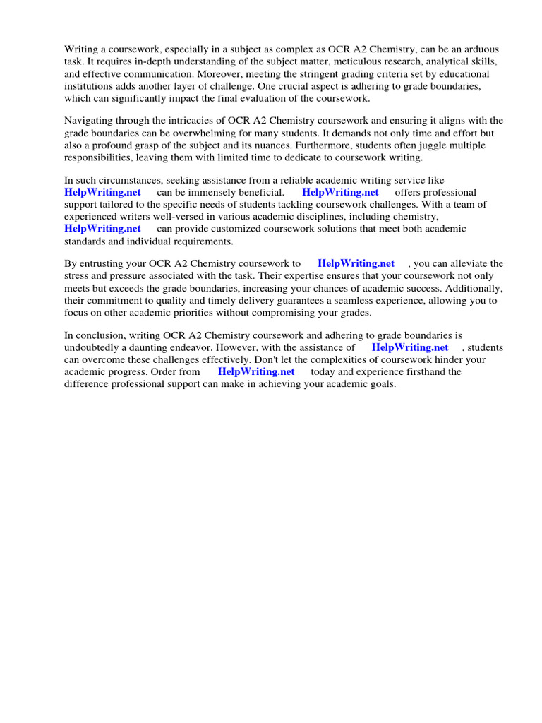 Ocr A2 Chemistry Coursework Grade Boundaries | PDF | Gce Advanced Level ...