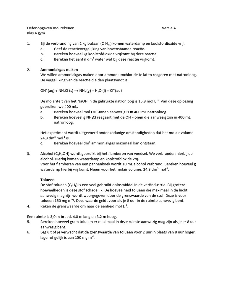 Toets Molrekenen | PDF