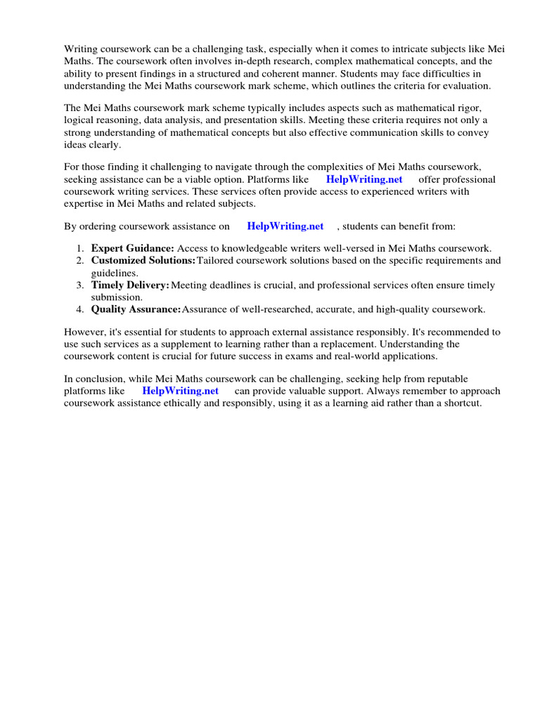 Mei Maths Coursework Mark Scheme | PDF | Mathematics | Gce Advanced ...