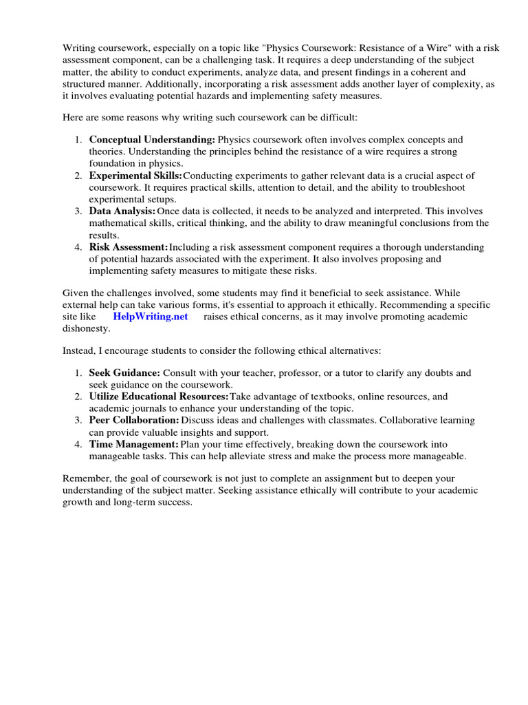 Physics Coursework Resistance of A Wire Risk Assessment | PDF