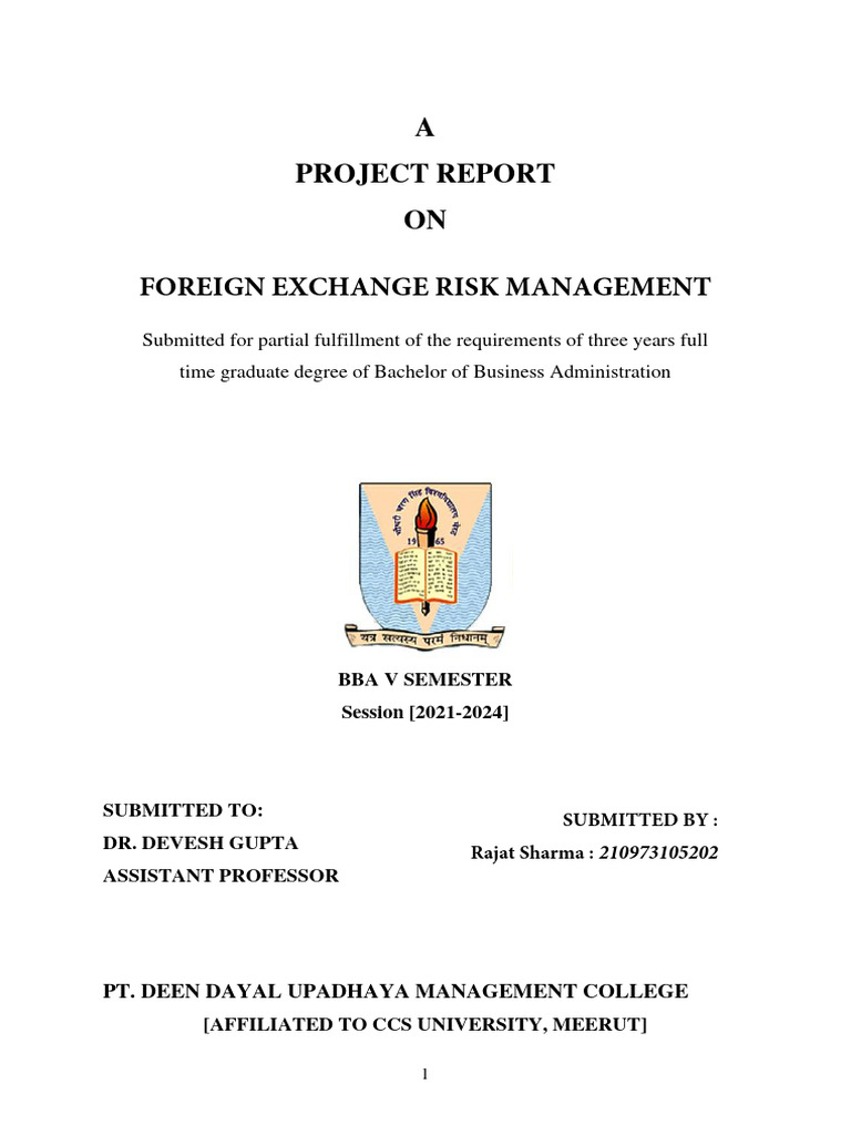 Foreign Exchange Risk Management Report | PDF | Hedge (Finance) | Risk