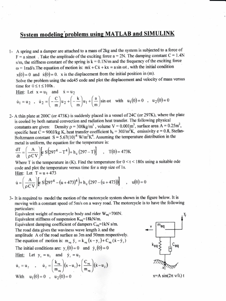 System Modeling Problems Using Matlab And Simulink Pdf Quantity
