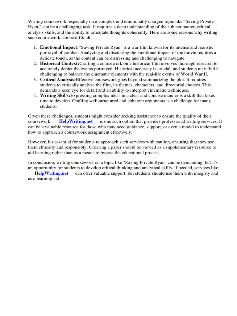 Saving Private Ryan English Coursework | PDF