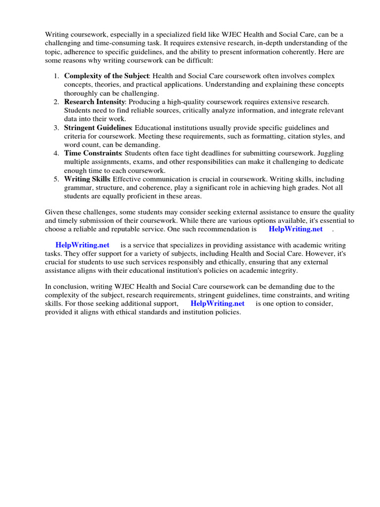 Wjec Health and Social Care Coursework Examples | PDF | Information