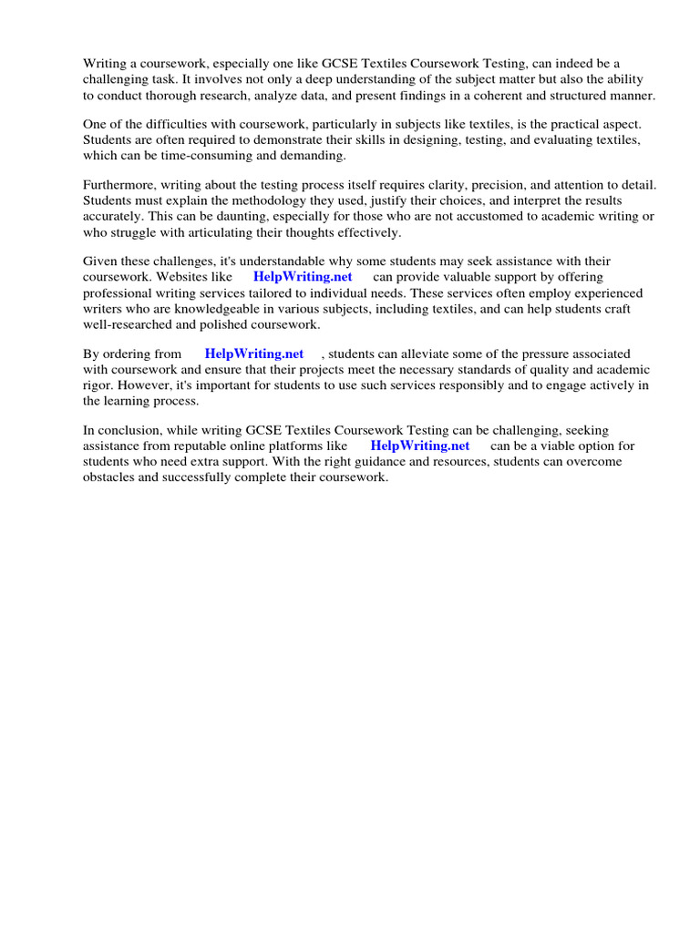 Gcse Textiles Coursework Testing Pdf Textiles Clothing