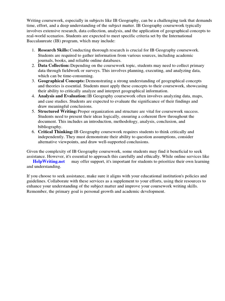 Ib Geography Coursework Criteria | PDF | Psychology | Geography