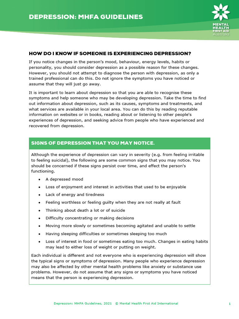 Recognizing and Supporting Depression | PDF | Major Depressive Disorder ...