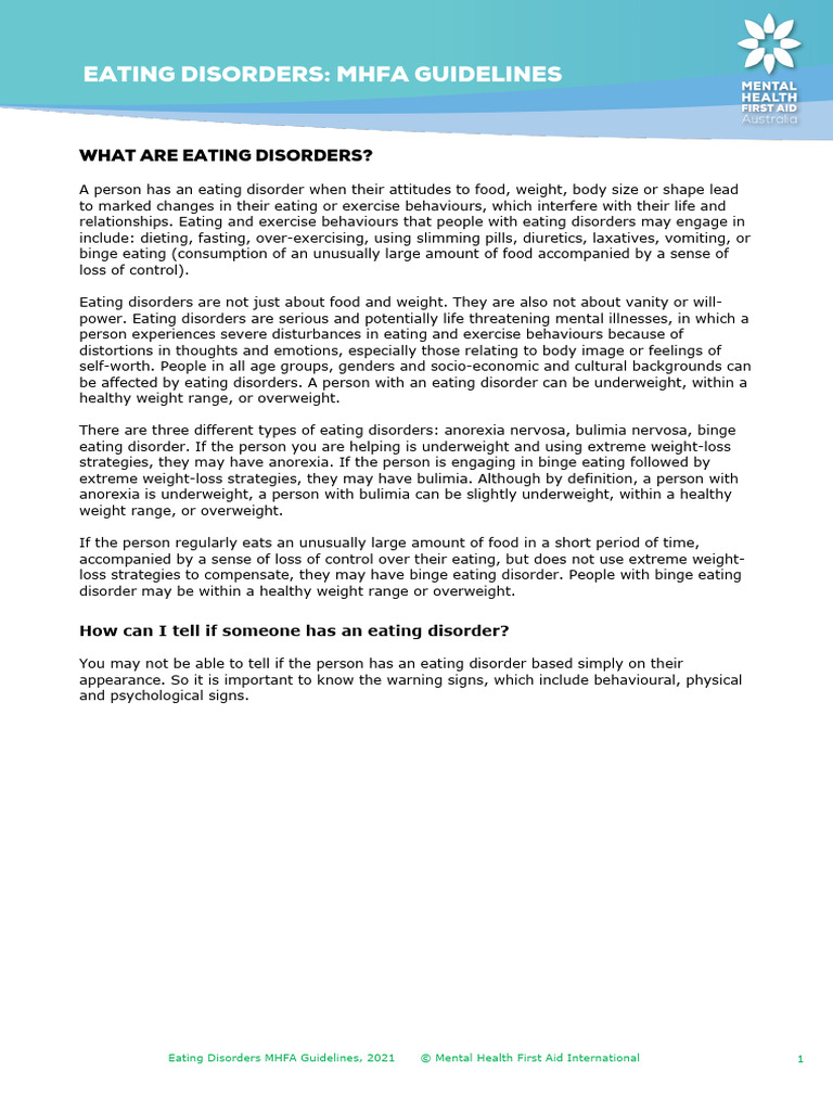 Eating Disorders - Mhfa Guidelines 2021 | Download Free PDF | Eating ...