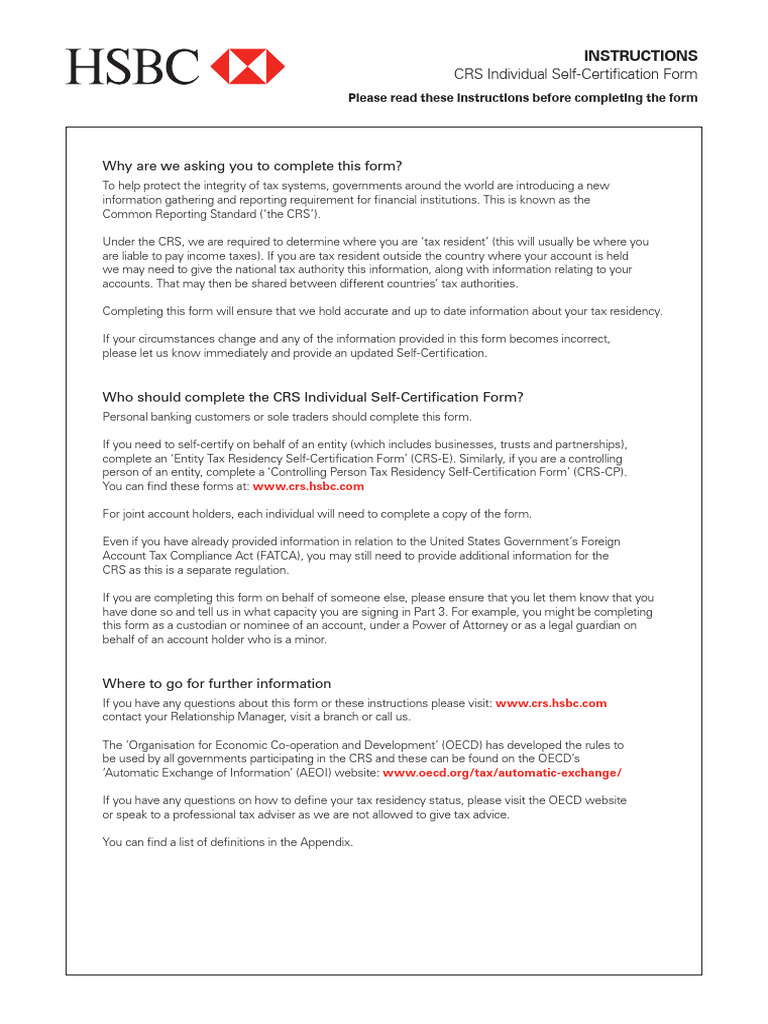 CRS-I Individual Self Cert Form Llena | PDF | Taxes | Jurisdiction